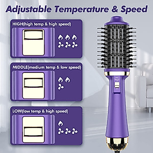 LVLSIO Hot-Air Hair Brush, One-Step Hair Dryer Brush for Styling/Straightening/Curling/Fast Drying, Volumizer Salon Negative Ion Blow Dryer Brush-Purple