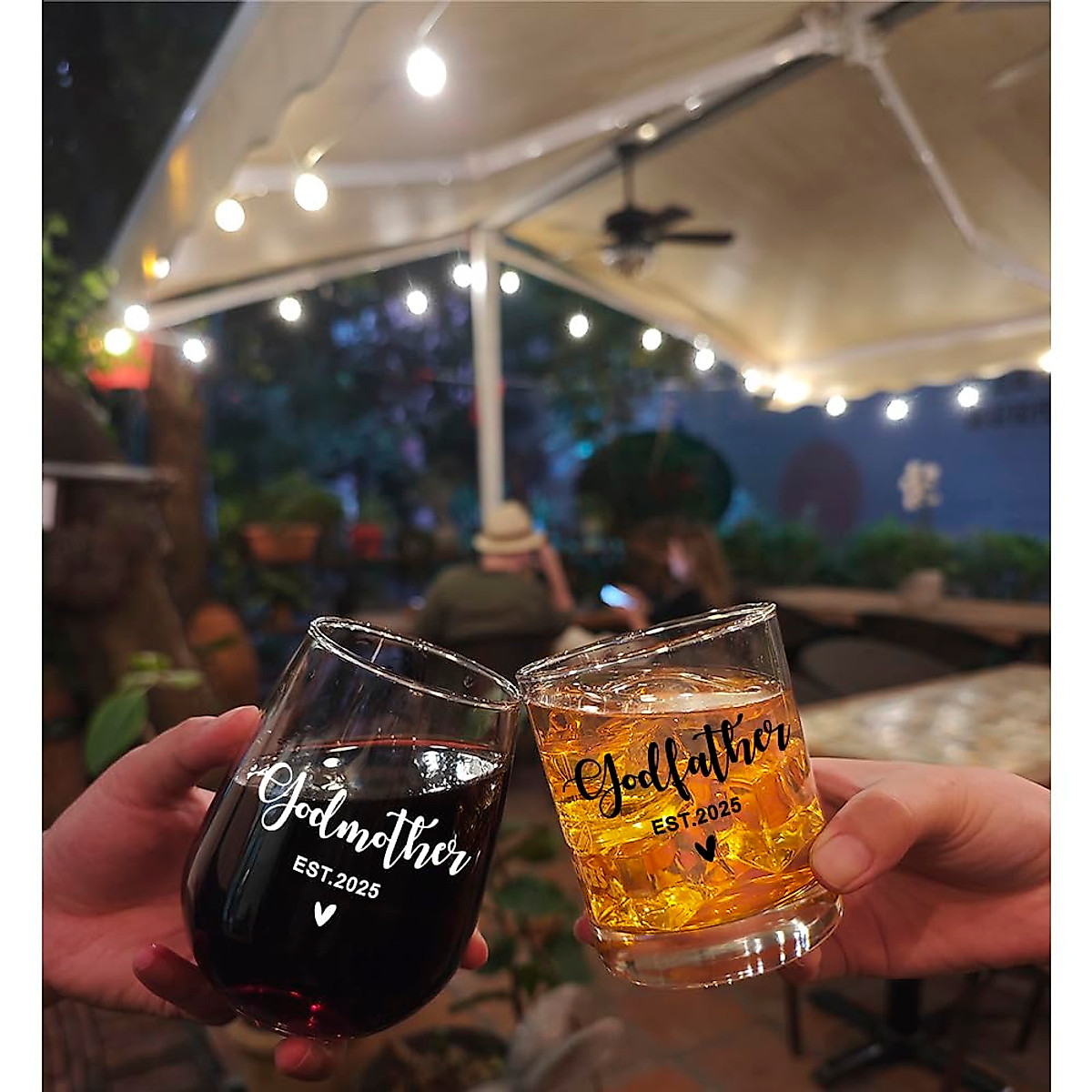 Pokolllee EST 2025 New Godfather Godmother Wine Glass Gifts, First Time Godfather Godmother Gifts, Godparents Proposal Gift, Pregnancy Announcement, Novelty Baptism Wine Glass Gifts for Godparents