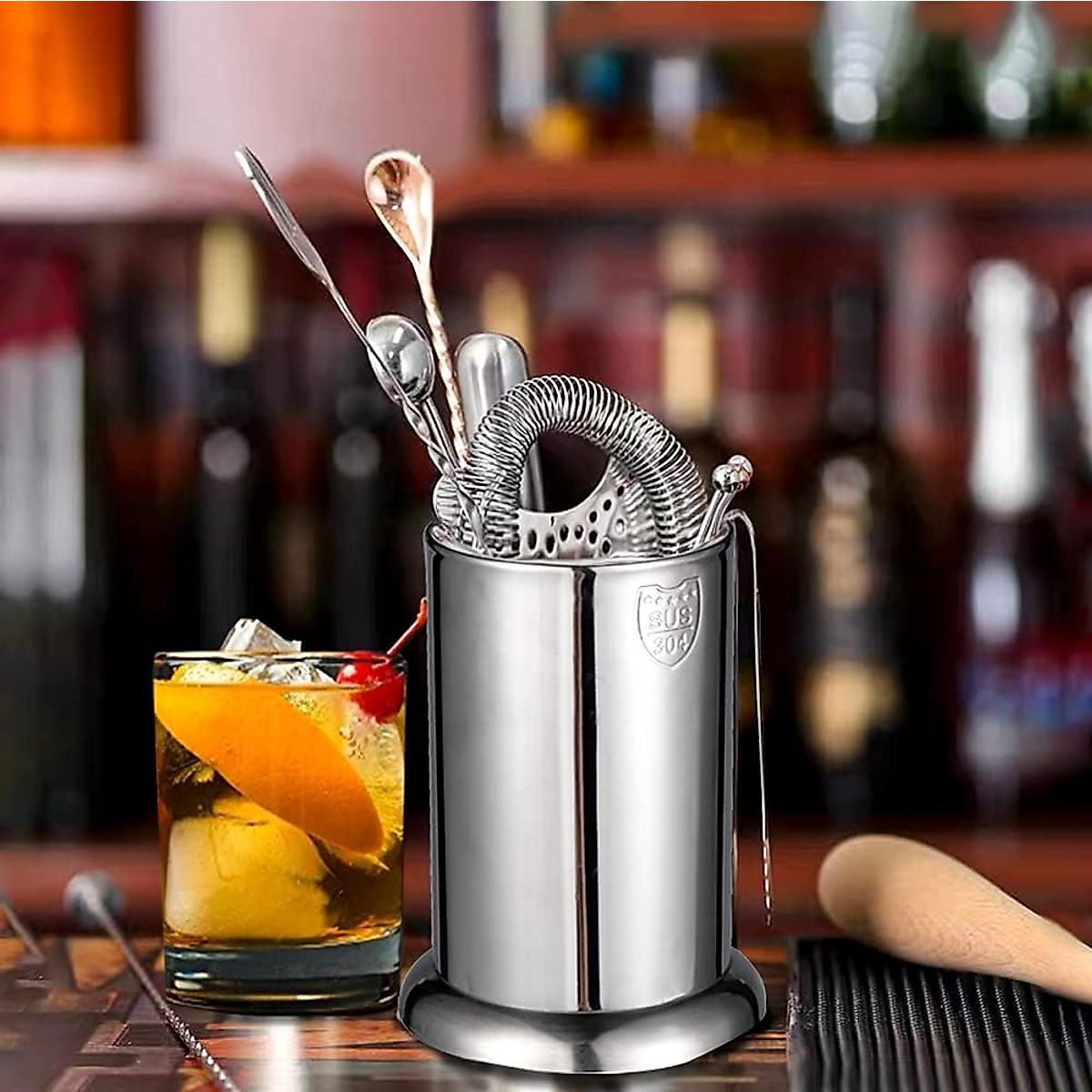IMEEA Straw Holder for Counter SUS304 Stainless Steel Straw Dispenser Coffee Stirrers Holder