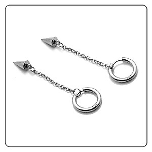 Fusamk Punk Rock Stainless Steel Cone Circle Hoop Earrings Long Chain Drop Dangle Earrings