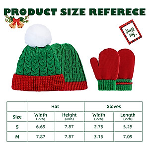 Zando Baby Newborn Hats Knit Soft Infant Winter Hat Pom Pom Thick Baby Beanie Hat Warm Baby Hat and Mitten Set Baby Toddler Mittens Winter Gloves Christmas Hat for Baby Girls Boys White&Green