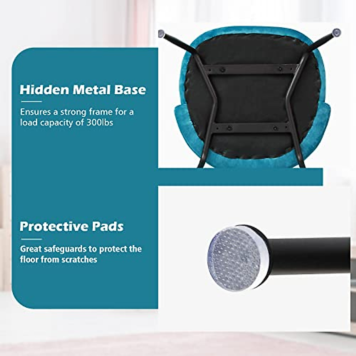 Giantex Modern Velvet Dining Chairs Set of 2 - Comfy Vanity Desk Chair for Living Room, Bedroom, Classic Upholstered Dining Room Chairs for Restaurant, Small Space, Teal Blue