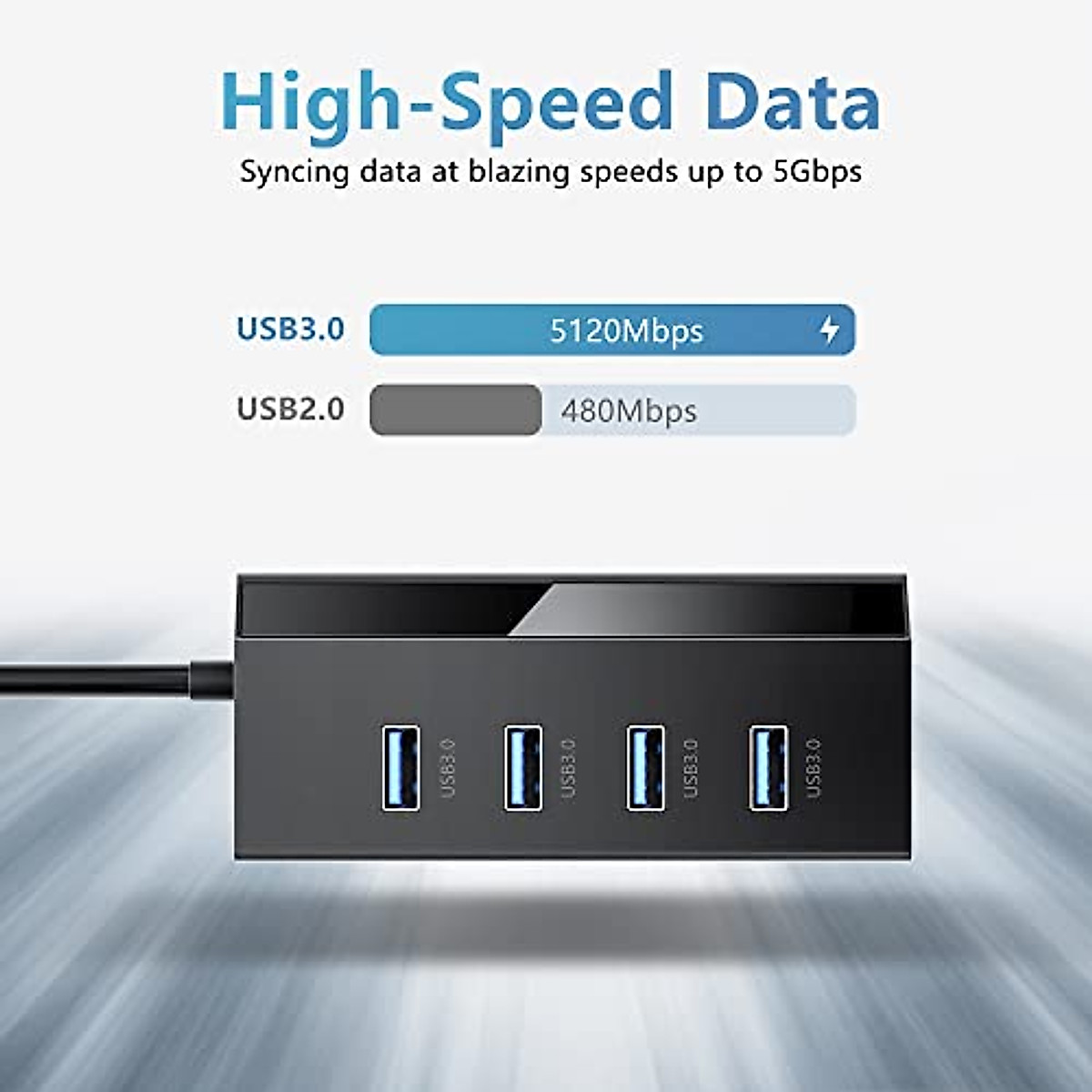 BYEASY Powered USB Hub, 5-Port USB 3.0 Hub with 4 USB 3.0 Data Ports and 1 Type-C Smart Charging Port, USB Splitter with 5V/3A Power Adapter Compatible with MacBook, Laptop, PS4, Flash Drive