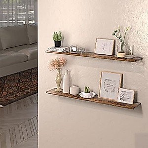 DELFOY Rustic Wood 16 Inch Floating Shelves- Set of 2 Farmhouse Home Decor Wall Mounted Hanging Ledge Shelf for Living Room, Bedroom, Kitchen Bathroom