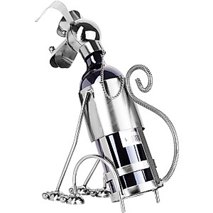 BRUBAKER Wine Bottle Holder 'Dog' - Table Top Metal Sculpture - with Greeting Card