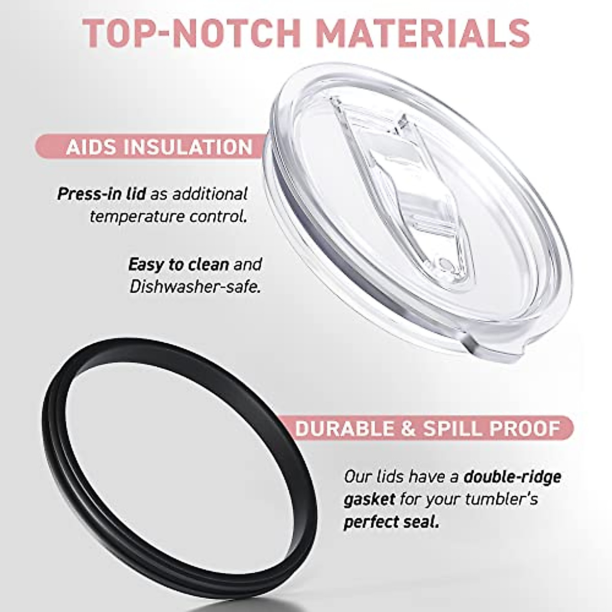 2 Wine Tumbler Lids 12 oz Spill Proof - 2.9 Inch Diameter - No Leak Splash Proof Replacement Silicon Slider Locking Closure, 2 Lids For Tumbler Open Close by C&berg