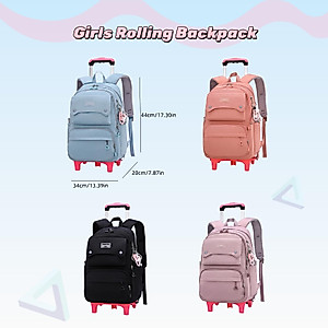 LANSHIYA Solid Color Girls Rolling Backpack with Wheels Schoolbag Elementary School Student Trolley Daypack Outdoor Travel bag