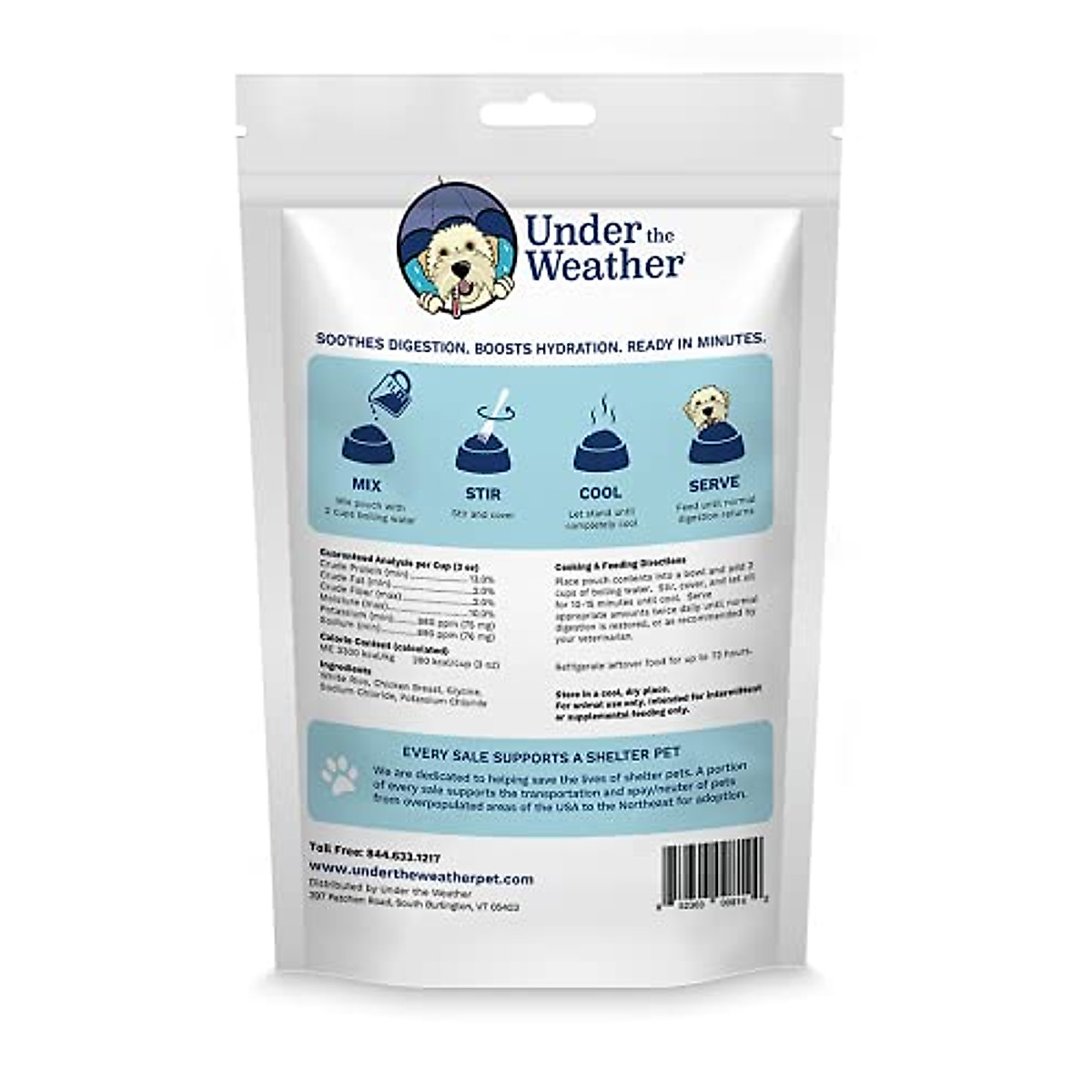 Under the Weather Bland Diet for Dogs | Easy to Digest for Sick Dogs | Contains Electrolytes, Gluten-Free, All Natural | Freeze-Dried 100% Human Grade Meats | 1 Pack - Chicken, Rice - 6oz