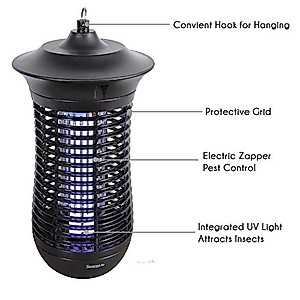 SereneLife Indoor Outdoor Home Electric Bug Zapper-Heavy Duty 56 Square Yard Coverage Electronic Anti Insect Control Lamp Trap Uses 1 UV Light Bulb Attractant to Lure Fly, Mosquito-PSLBZ8, White