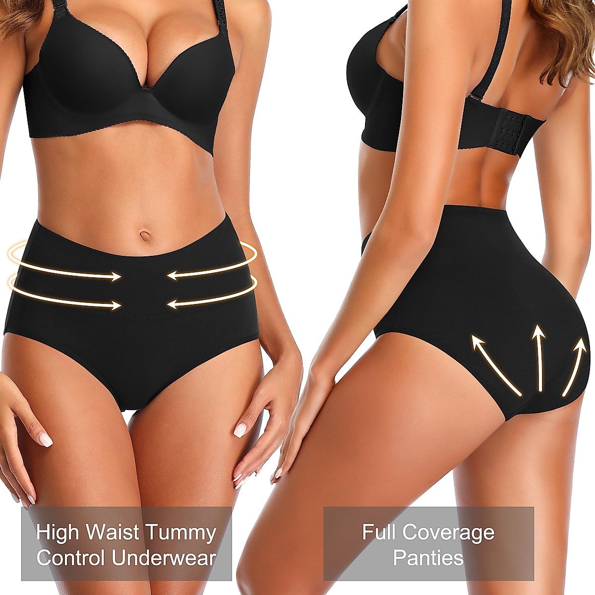 OPIBOO Cotton Womens Underwear High Waisted Tummy Control Full Coverage Postpartum Essentials Panties Stretch Comfortable Briefs Black M