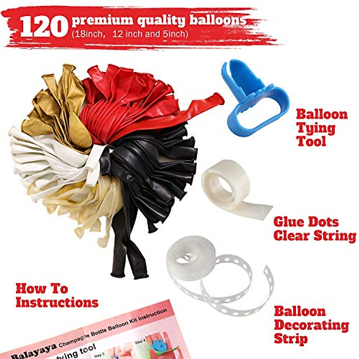 Black White Red Balloon Garland Kit, 125 Pack Balloons Garland Kit Including 18INCH Black Red Balloons Ideal for Casino Card Night Poker Las Vegas Party Decorations