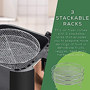 GoWISE USA 7-Quart Air Fryer & Dehydrator - with Ergonomic Touchscreen Display with Stackable Dehydrating Racks with Preheat & Broil Functions + 100 Recipes (Black/Copper))