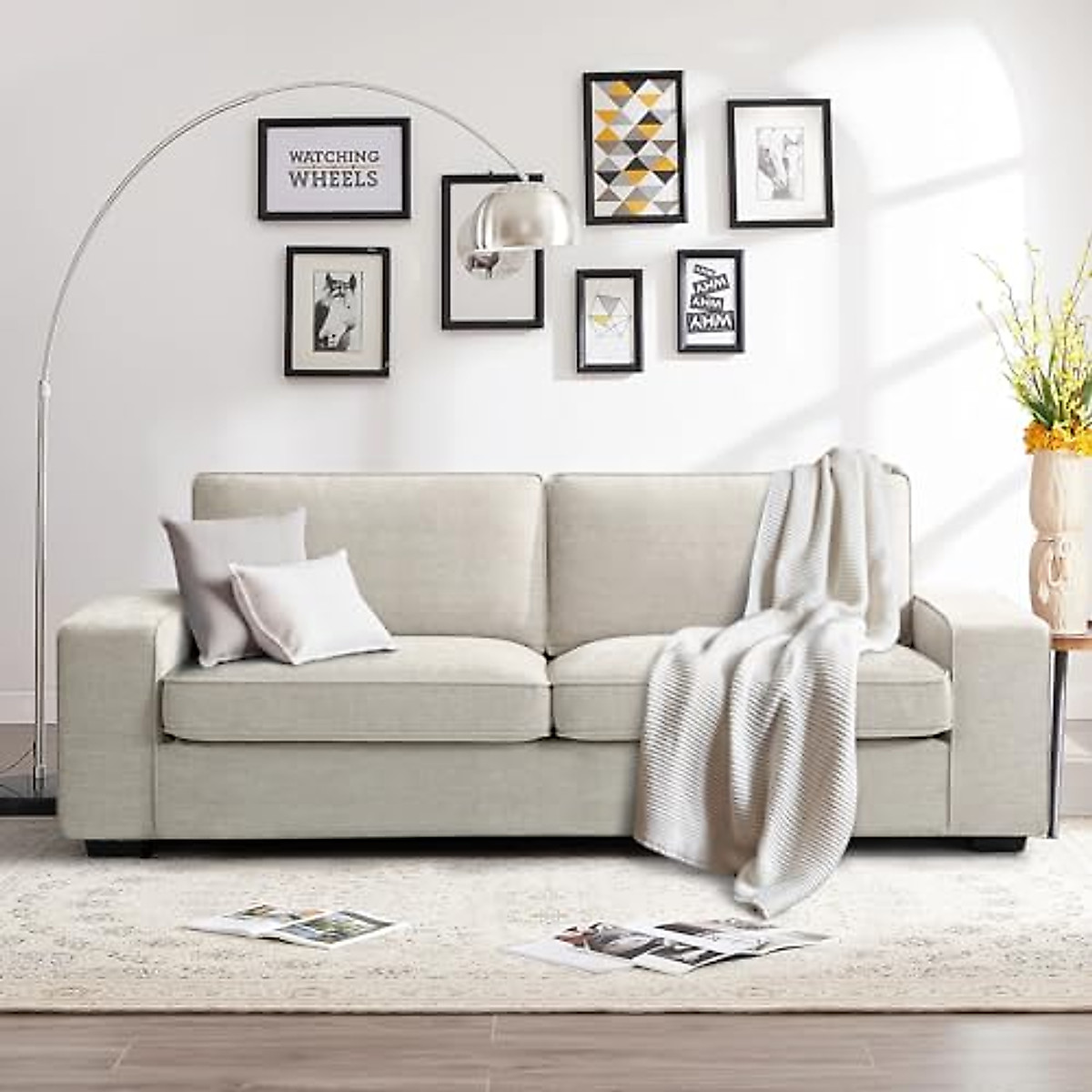 MAEVIS 88.58'' Modern Loveseat Sofas for Living Room, Couch with Wide Arm,Fabric Sofa Couches with Solid Wood Frame for Small Space,Removable Sofa Cushion,Easy to Install,Beige