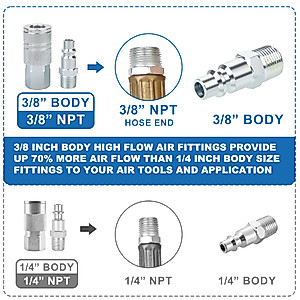 HOOTSUM 3/8’’ Air Hose Quick Connect Fittings, High Flow 3PCS 3/8” Air Coupler and 6PCS 3/8” Air Plug with 3/8 Inch NPT Threads, I/M Industrial Type 10PCS Air Compressor Accessories Connection Kit