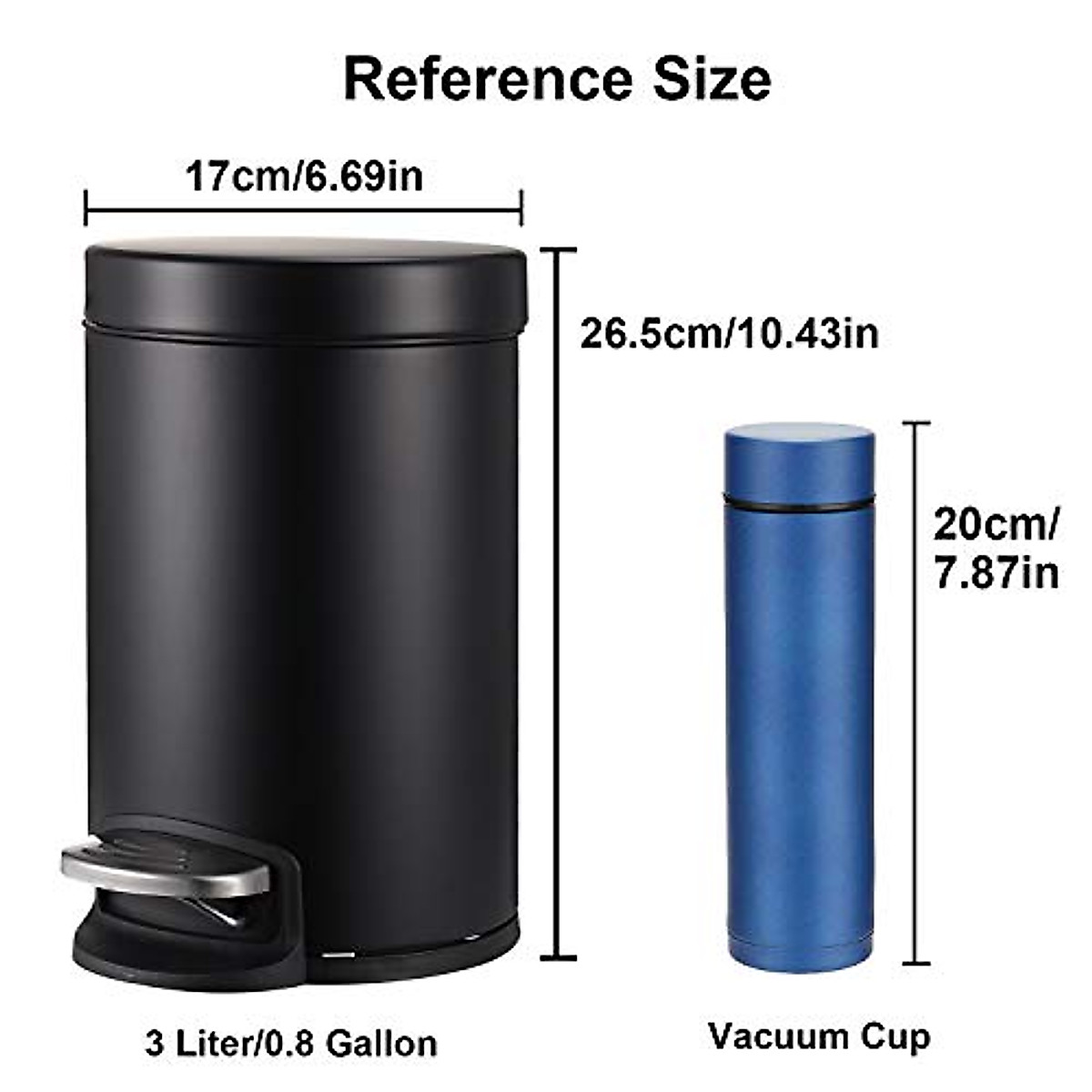 YCTEC 0.8 Gallon/3 Liter Mini Trash Can with Lid Soft Close and Removable Inner Waste Basket, Round Small Garbage Can, Step Trash Bin for Bathroom Bedroom Office Nursery, Steel Pedal, Black