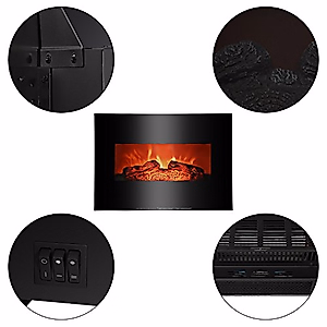 Winado 26'' Wall Mounted Electric Fireplace, Heat Adjustable, Panel Button Control, Overheating Safety Protection, Fireplace Heater for Indoor Use, Black