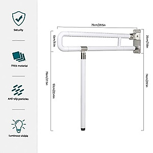 JELLYRATTBIT Handicap Grab Bars Rails, 29.5 Inch Foldable Toilet Bar Flip Up Arm Rails with Anti-Slip Grip Shower Assist Aid Safety for Elderly Pregnant Women Disabled Bar, White