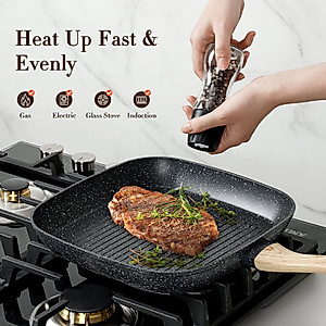 SODAY 13Pcs Pots and Pans Set Nonstick Cookware Sets, Black Granite Induction Cookware Non Stick Cooking Set with Frying Pans & Saucepans(Non PFOS, PFOA)