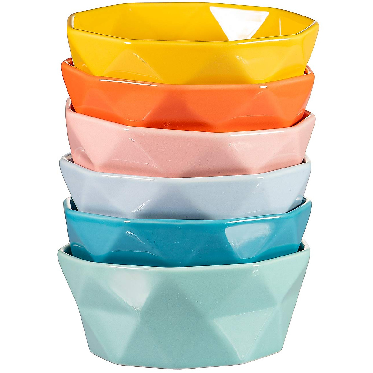 Porcelain Ramekins Dessert Bowls - 8 Ounce Ceramic Oven Safe Geometric Bowl for Baking Creme Brulee Dessert Pudding Ice Cream Snack Souffle Party Decoration Bouillon Cups - Set of 6