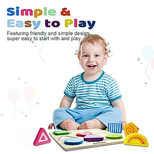 BettRoom Wooden Colorful Shape Puzzle Preschool Gifts Toys for 1 2 3 Year Old Boys Girls Baby Infant Kid Learning Educational Travel Toy