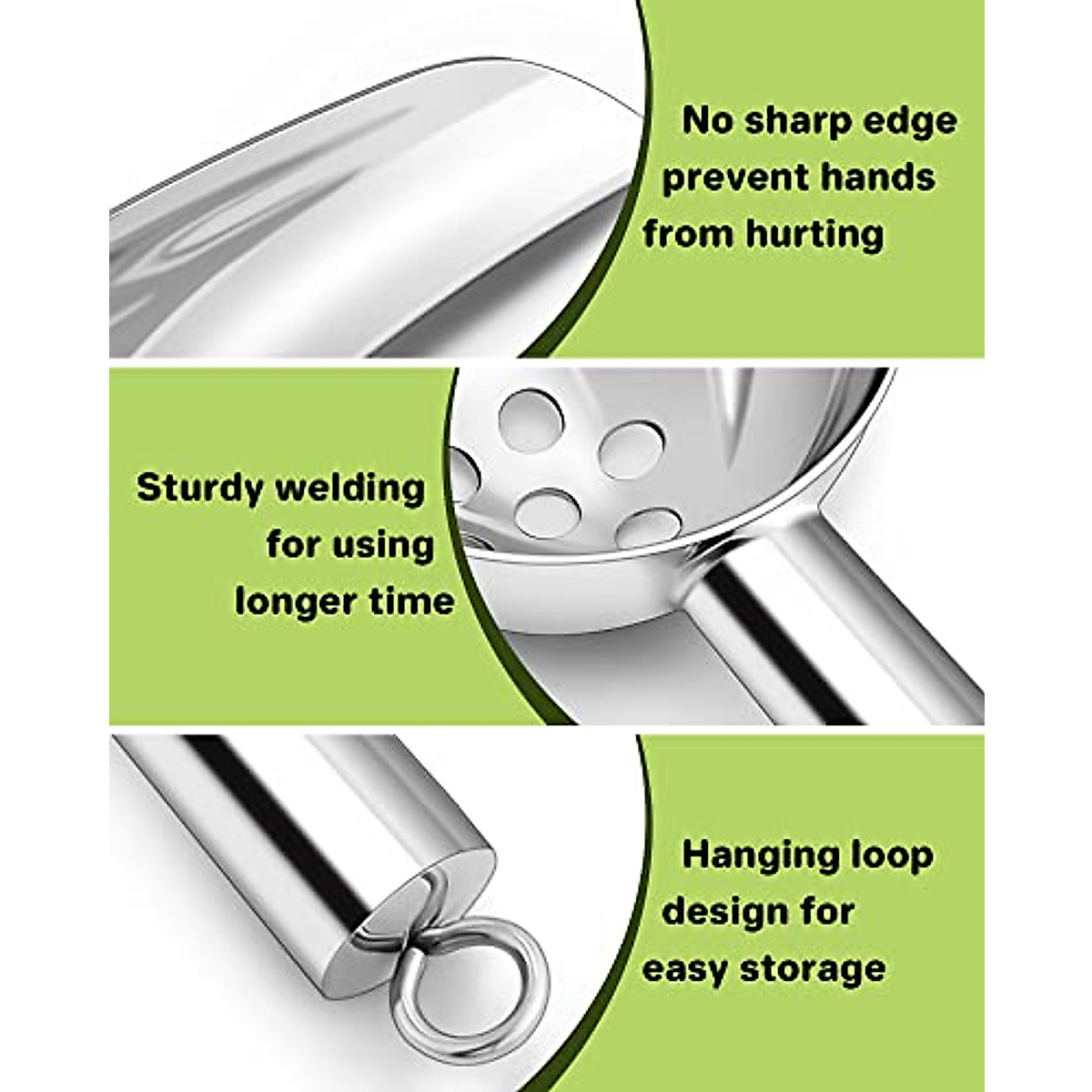 TeamFar 5 oz Ice Scoop with Holes, Stainless Steel Food Scoop Shovel with Drain Holes for Kitchen Bar Party Wedding, Healthy & Heavy Duty, Sturdy Handle & Mirror Finish, Dishwasher Safe