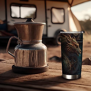 64HYDRO 20oz Steampunk Mechanical Engineer Clockwork Dragon Tumbler, Gaming, Gamer Gifts for Dragon Lovers, Stainless Steel Double Wall Vacuum Insulated Coffee Mug, Travel Cup with Lid