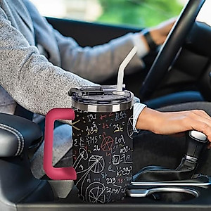 40 Oz Vacuum Tumbler with Light Rose Red Handle Leakproof Insulated Tumbler Mathematics And Physics Stainless Steel Travel Mug with Lid And Straw Coffee Cup Cute Water Bottles Cup Holder Friendly