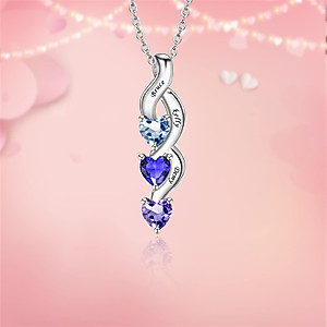 Seecoco Personalized 3 Simulated Birthstone Necklace for Women Engraved 3 Name Custom Mothers Necklaces Customized Family Pendant Necklace Jewelry Gifts For Mom Grandma Wife