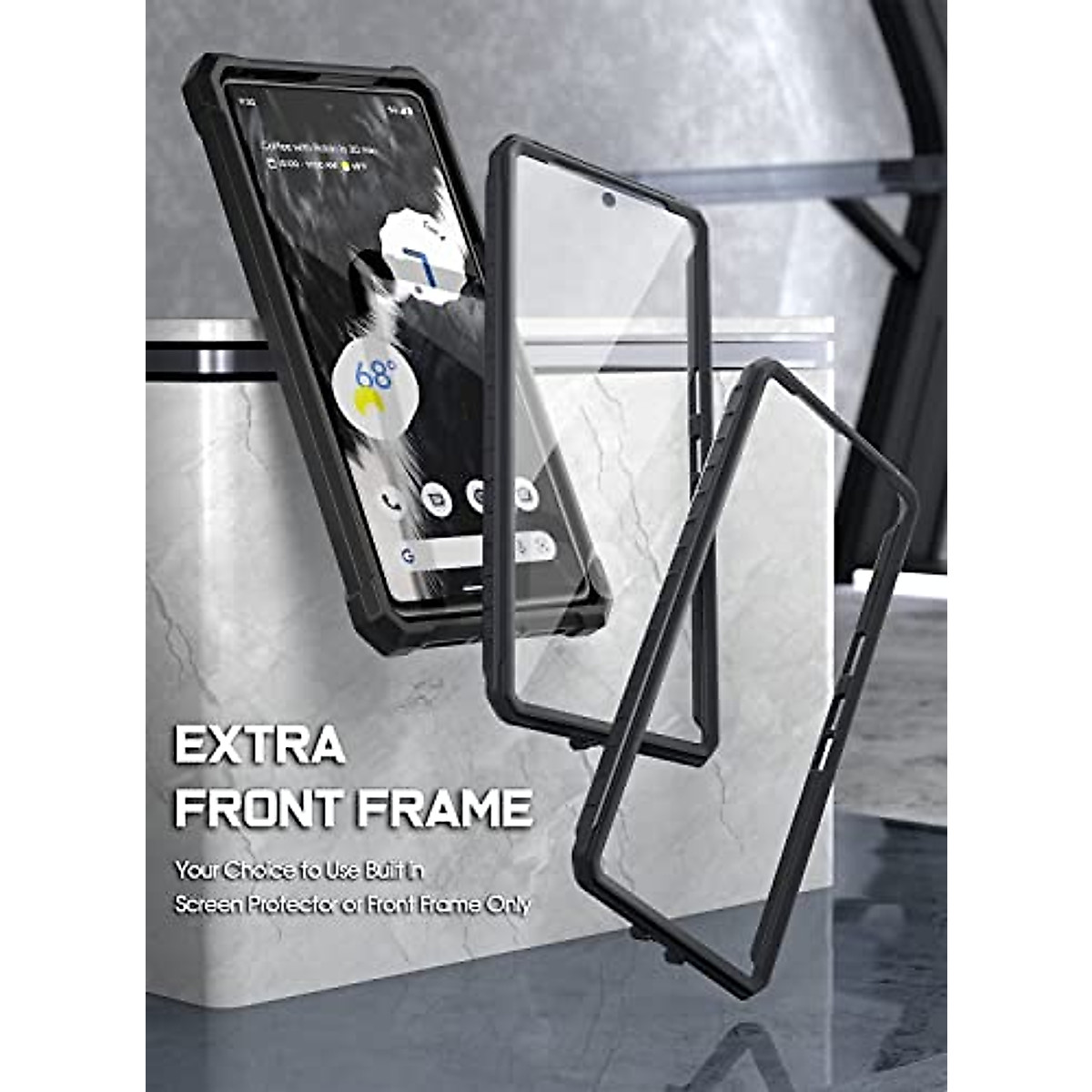 Poetic Guardian Series Case Designed for Google Pixel 7 5G with Built-in Screen Protector, Work with Fingerprint ID, Full Body Hybrid Shockproof Rugged Cover Case, Black/Clear