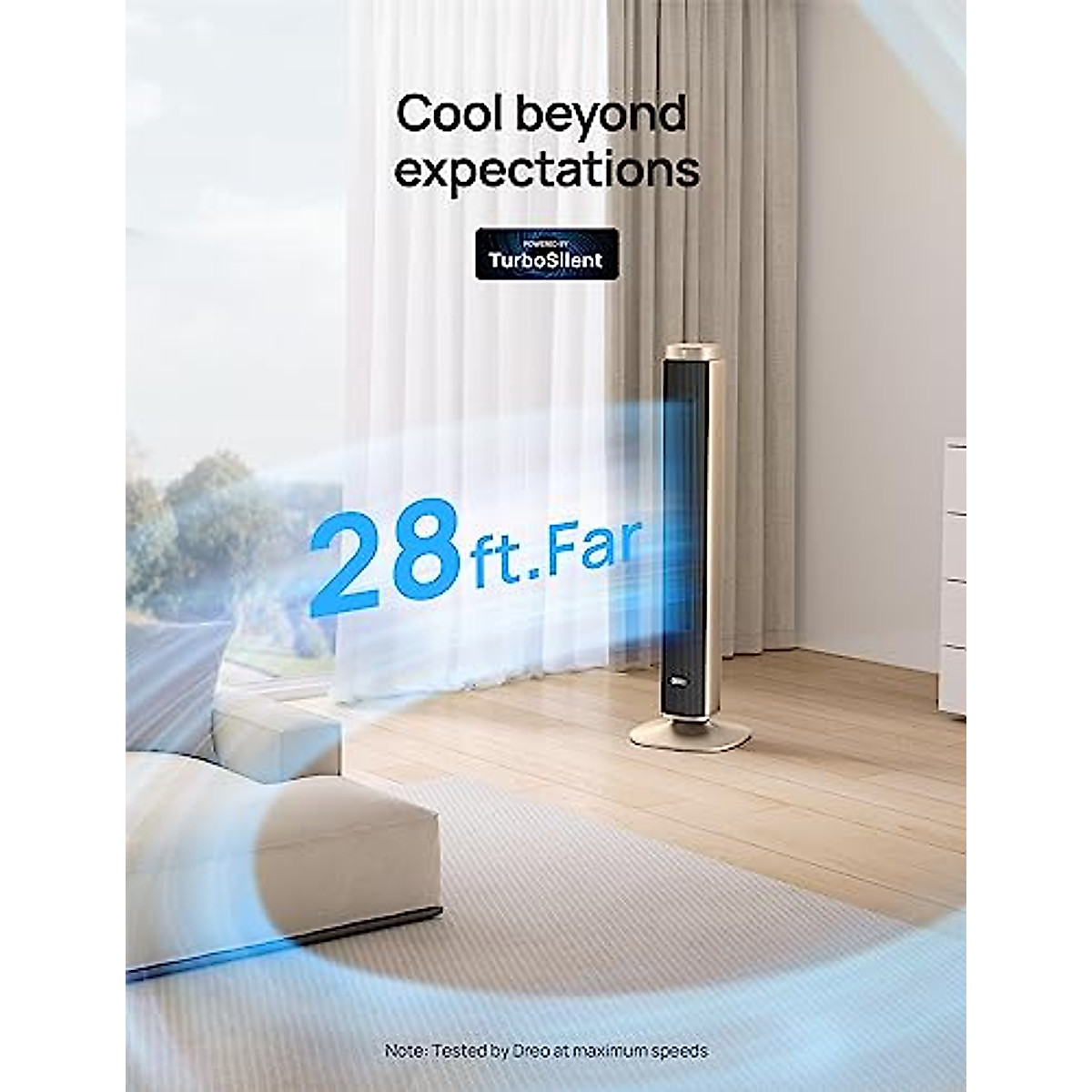 Dreo Tower Fan Smart Voice Control, 25 DB Quiet DC Portable Bladeless Fan, Works with Alexa, Google, App, Remote, 90° Oscillating, 12H Timer, 42 Inch Floor Fans for Bedroom Home Office, Pilot Pro S