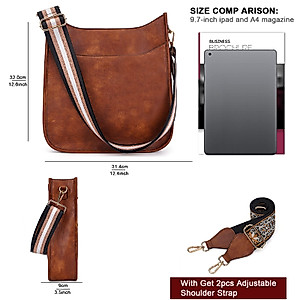 HKCLUF Crossbody Bag for Women Trendy Vegan Leather Hobo Handbags Women Fashion Shoulder Bucket Bags Cross-body Purse with 2PCS Adjustable Strap(Dark Brown)