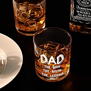 DAZLUTE Father’s Day Gifts for Dad, Dad The Man The Myth Whiskey Glass, Birthday Christmas Gifts for Dad Papa Daddy Him, Father Gifts, Dad Gifts from Daughter Son, 10Oz Old Fashioned Glass