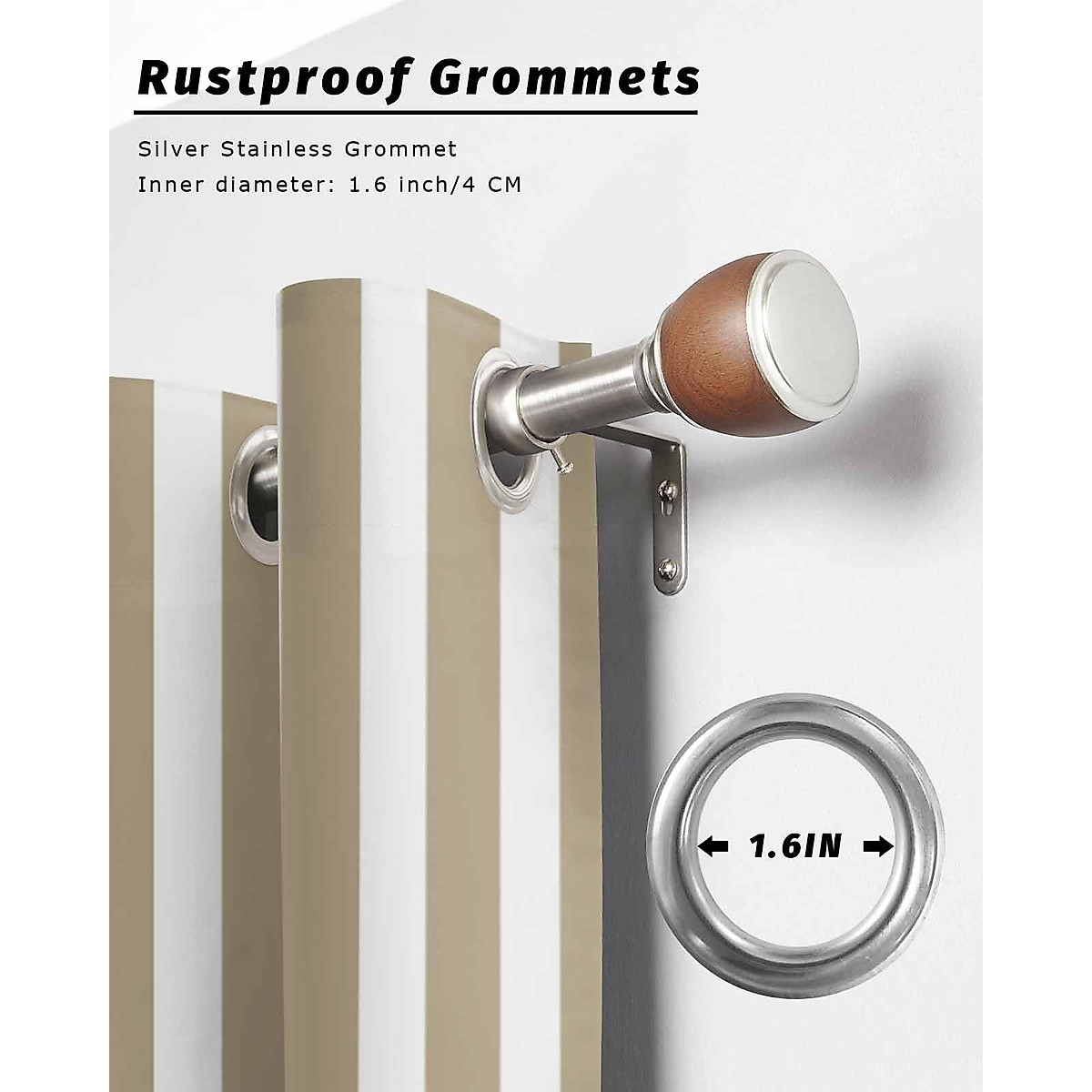 Outdoor Curtains for Patio Waterproof Stripe Indoor/Outdoor Curtain Tiebacks Khaki White Stripes Privacy Curtain Sun Blocking Farmhouse Grommet Drapes for Pergolas Gazebo Porch Balcony 2 Panel 54x84