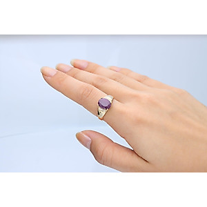 Gin & Grace 10K Yellow Gold 3Ct Genuine Opaque Ruby Ring with Diamonds for Women | Ethically, authentically & organically sourced (Oval) Shaped Ruby Hand-Crafted Jewelry for her | Ruby Ring for Women