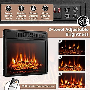 Tangkula Electric Fireplace TV Stand, Electric Fireplace Mantel with 16-Color Led Lights, Adjustable Glass Shelves, Remote & Smart APP Control, TV Console for Living Room (Black)
