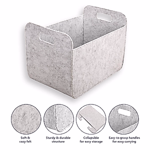 Acrola 15" x 10" Storage Basket Felt Storage Bin Collapsible & Convenient Box Organizer with Carry Handles for Office Bedroom Closet Babies Nursery, Toys, DVD, Books, Laundry Organizing (Light Gray)