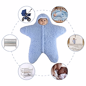 Unisex Baby Wearable Sleeping Bag Cashmere Cotton Starfish Fleece Newborn Wrap Blanket Sack Dibiao Breathable Bag Sleeper for 0-6 Months Baby Boys Girls (vlight Blue)