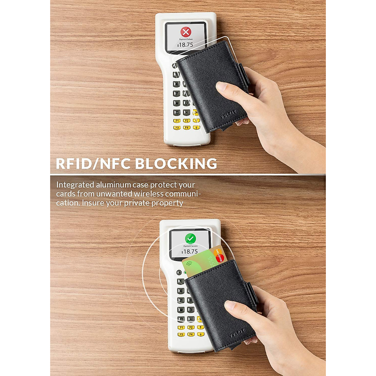 VULKIT Credit Card Holder RFID Blocking Leather Automatic Pop Up Wallet Magnetic Wallet Double Card Case for Men and Women Cross Black