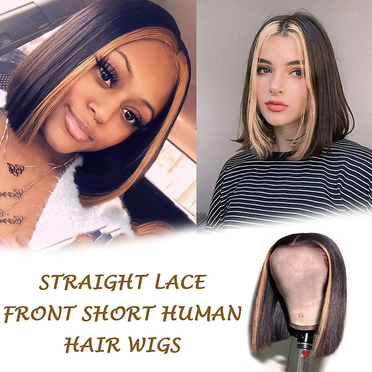 Akabsh 9A Grade Brazilian Straight Bob Wig with Highlight tl27 13×4 Short Human Hair Lace Front Wigs 150% Density Human Hair Lace Closure Wigs Front Short Human Hair Wigs