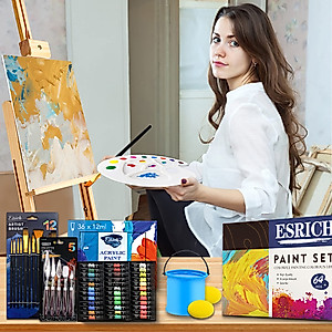 ESRICH Acrylic Paint Set,64PCS Painting Supplies with Wooden Easel,Paint Brushes,36Colors Acrylic Paint, Canvases,Palette,Paint Knives Etc,Painting Kit for Adults,Students,Hobbyists,Beginners