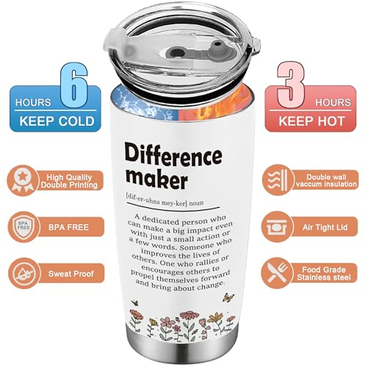 Difference Maker Tumbler & Bag Gifts Set | Office Christmas Gifts for Coworkers, Employees, Teachers, Nurses,Thank You Gifts for Women, Team Work Anniversary, Retirement, Congratulations, Appreciation