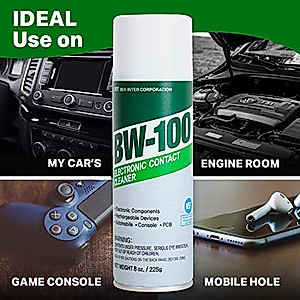 BW-100 Non-Flammable Electronic Contact Cleaner Aerosol Spray- Safely Cleans Joycons, Computers, PCB, and More - Removes dust, Dirt and contaminants on Contacts - Quick Dry| 8oz/225g | Pack of 3
