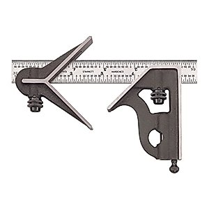Starrett Steel Combination Square With Square Head And Center Head - 6" Blade Length, Cast Iron Heads, Hardened Steel, Reversible Lock Bolt, 4R Graduation Type - 11HC-6-4R