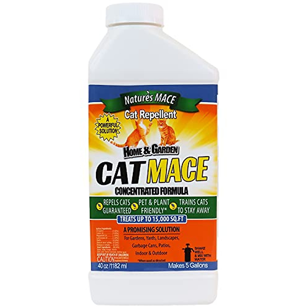 Nature's MACE Cat Repellent 40oz Concentrate/Treats 15,000 Sq. Ft. / Keep Cats Out of Your Lawn and Garden/Train Your Cat to Stay Out of Bushes/Safe to use Around Children & Plants