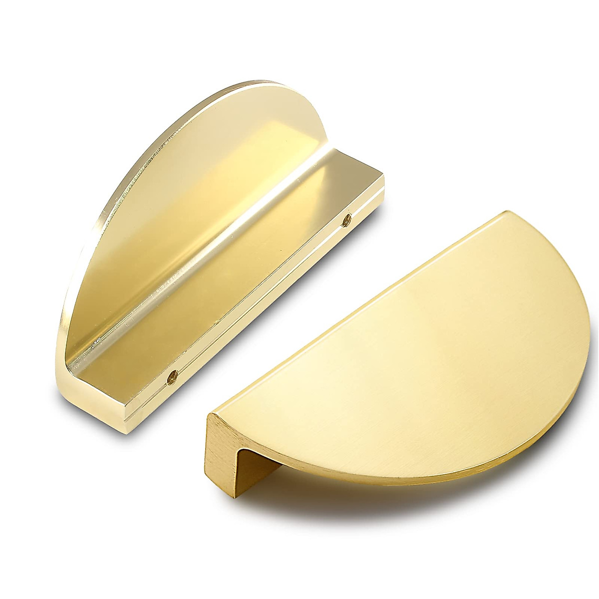 Jiozermi 4 Packs Half Moon Cabinet Pulls, 2 1/2 inch Drawer Pulls, Semicircle Pulls, Solid Brass Hardware Pulls, Gold (Total Length: 3.74")