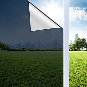 Niviy One Way Window Film Privacy Mirror Effect Self-Adhesive Window Tint UV Heat Control Glass Door Film for Home and Office, Black-Silver 17.7 x 118 inches