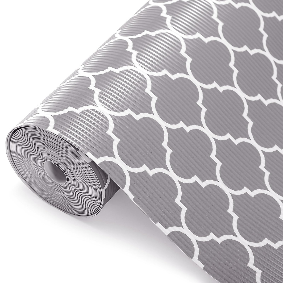 Glotoch Shelf Liners for Kitchen Cabinets 12” x 20FT-Non Adhesive Cabinet and Drawer Liner Roll for Fridge/Wire Shelf/Glass Shelves, Double Sided Non-Slip Durable and Strong, Quatrefoil Gray