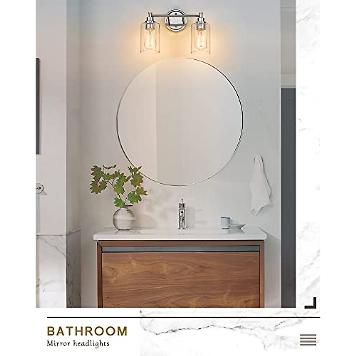 FEMILA Modern Bathroom Light Fixtures, 2-Light Bathroom Vanity Lights Over Mirror with Clear Glass Shade, Chrome Finish, 4FYC56B-2W CH