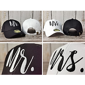 Enodtter Mr & Mrs Baseball Hats, Black White Embroidered Bride Groom Matching Hats Couples Set, Hubby Wifey Caps, Newlywed Honeymoon Wedding Gift