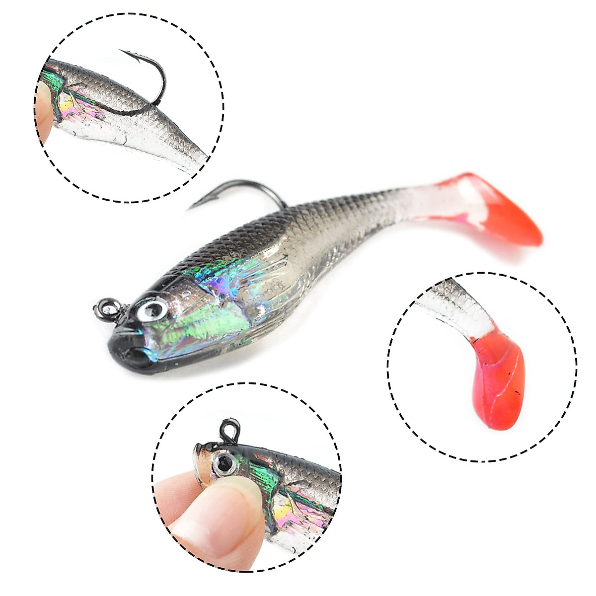 OJDXDY Set of 5 Fishing Lure Set 3D Eyes Lifelike Fishing Lures Kit Rubber Fish Baits Set Single Hook Artificial Lures Outdoor Fishing Tool, Fishing Gift for Men